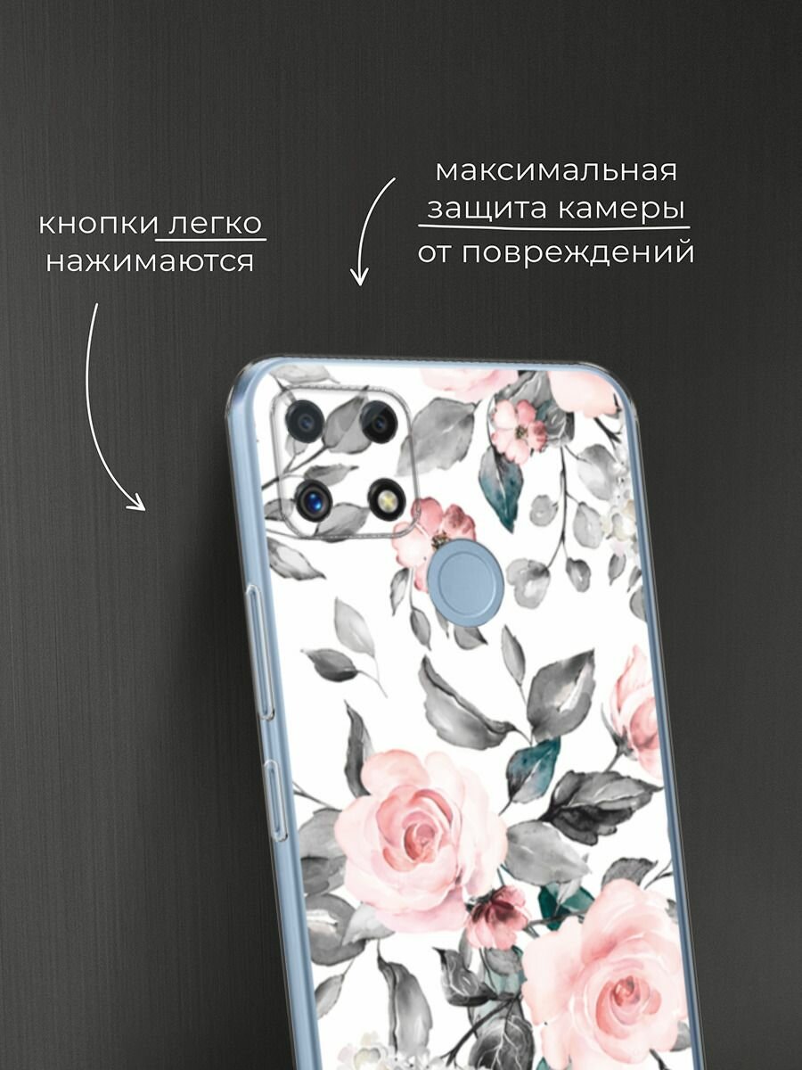 Чехол на Realme C25/C25s / Реалми С25/C25s с принтом "Розы на белом" — фото 1