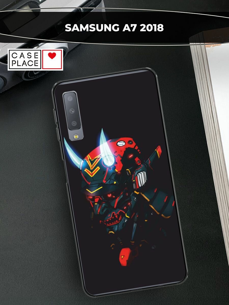 Чехол на Samsung Galaxy A7 2018 / Самсунг Галакси А7 2018 с принтом "Неоновый самурай"