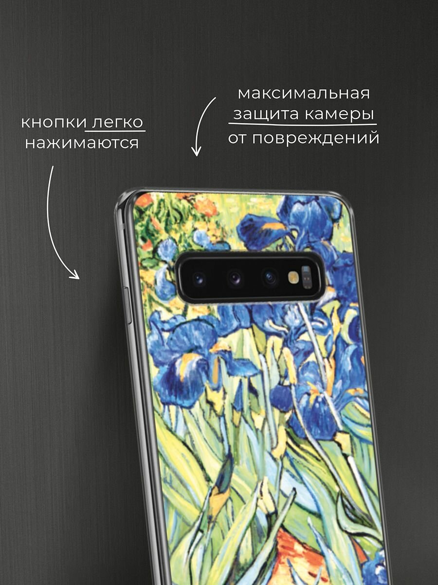 Чехол на Samsung Galaxy S10 + / Самсунг Галакси S10 Плюс с принтом "Ирисы Ван Гог" — фото 1