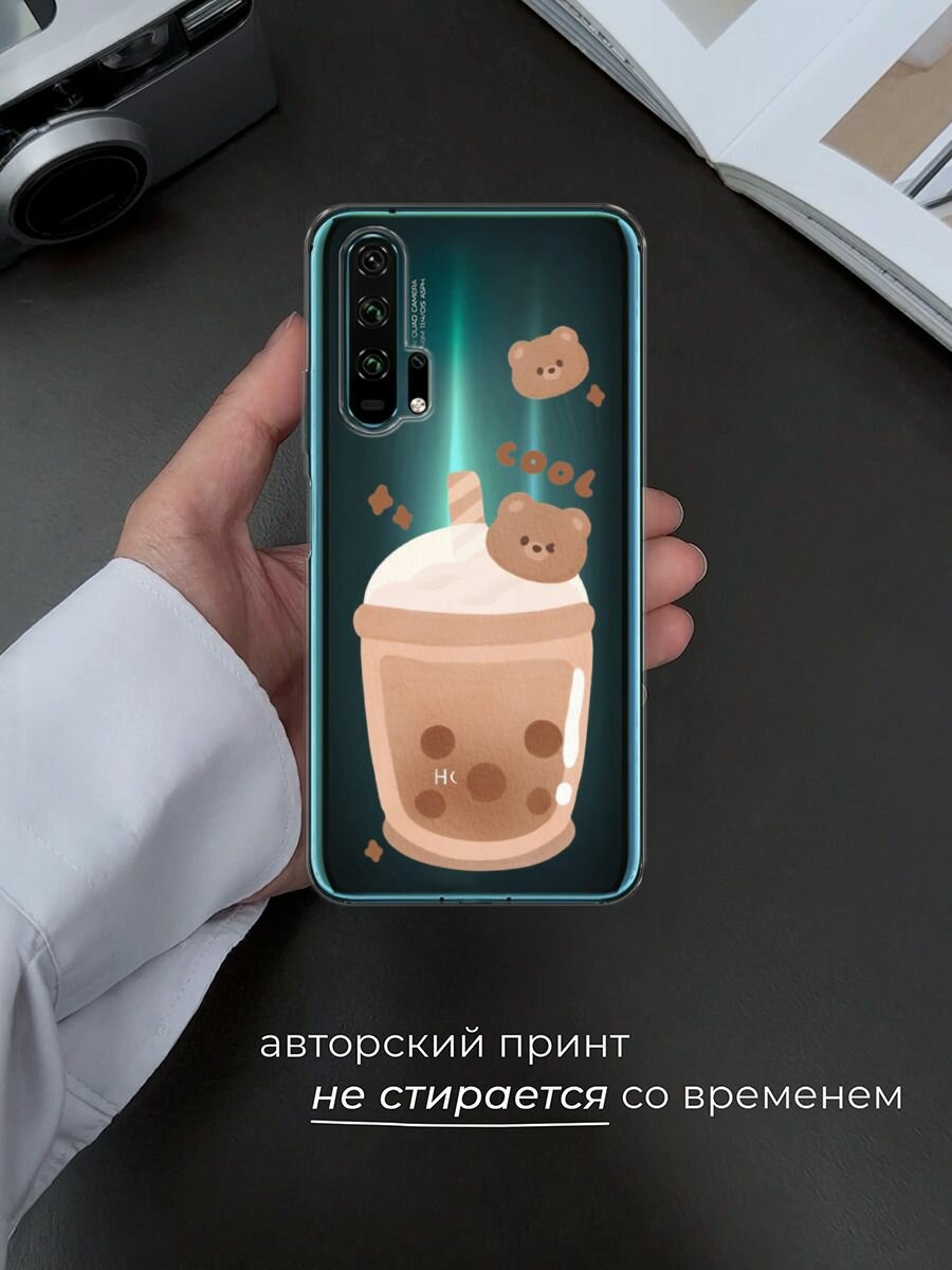 Чехол на Honor 20 Pro / Хонор 20 Про с принтом "Кофе 2", прозрачный — фото 1