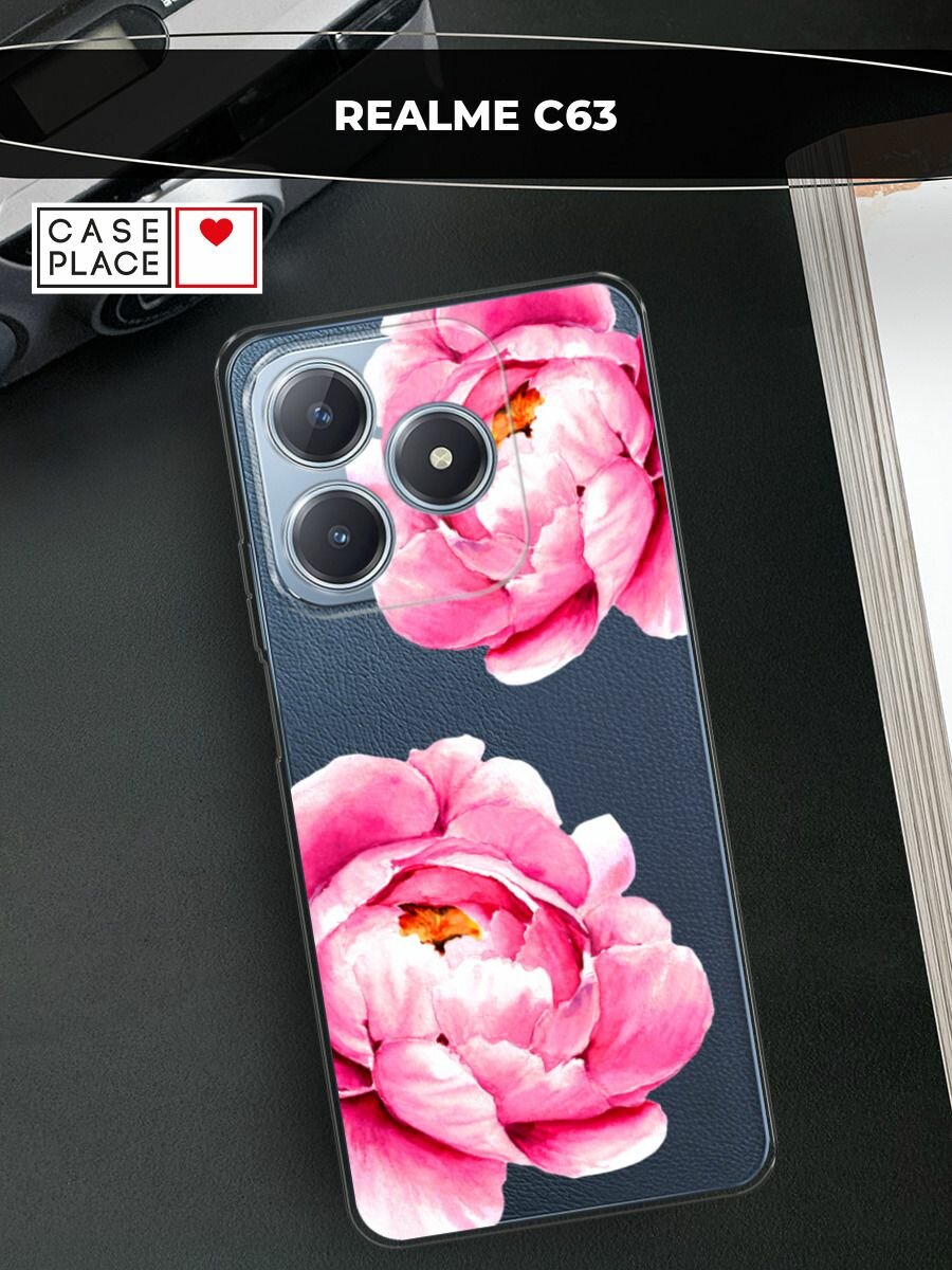 Чехол на Realme C63 / Реалми С63 с принтом "Open peonies", прозрачный