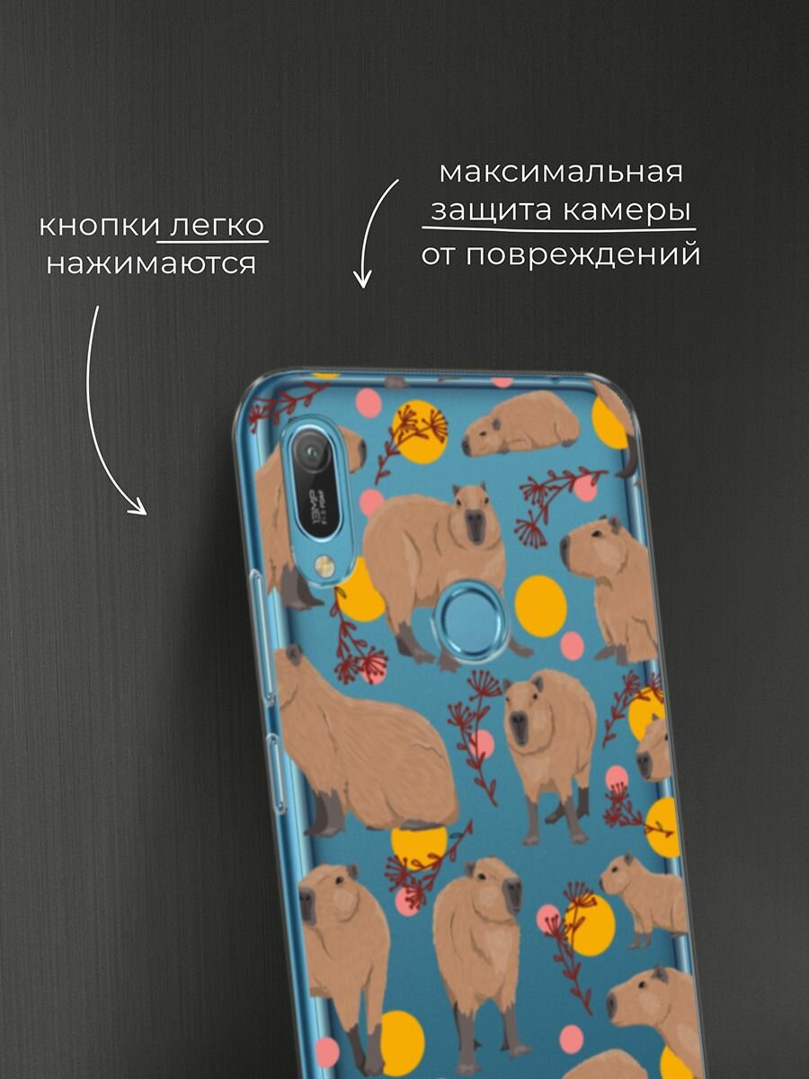 Чехол на Honor 8A/8A Pro/Huawei Y6s/Y6 2019 / Хонор 8А с принтом "Капибара паттерн", прозрачный — фото 1