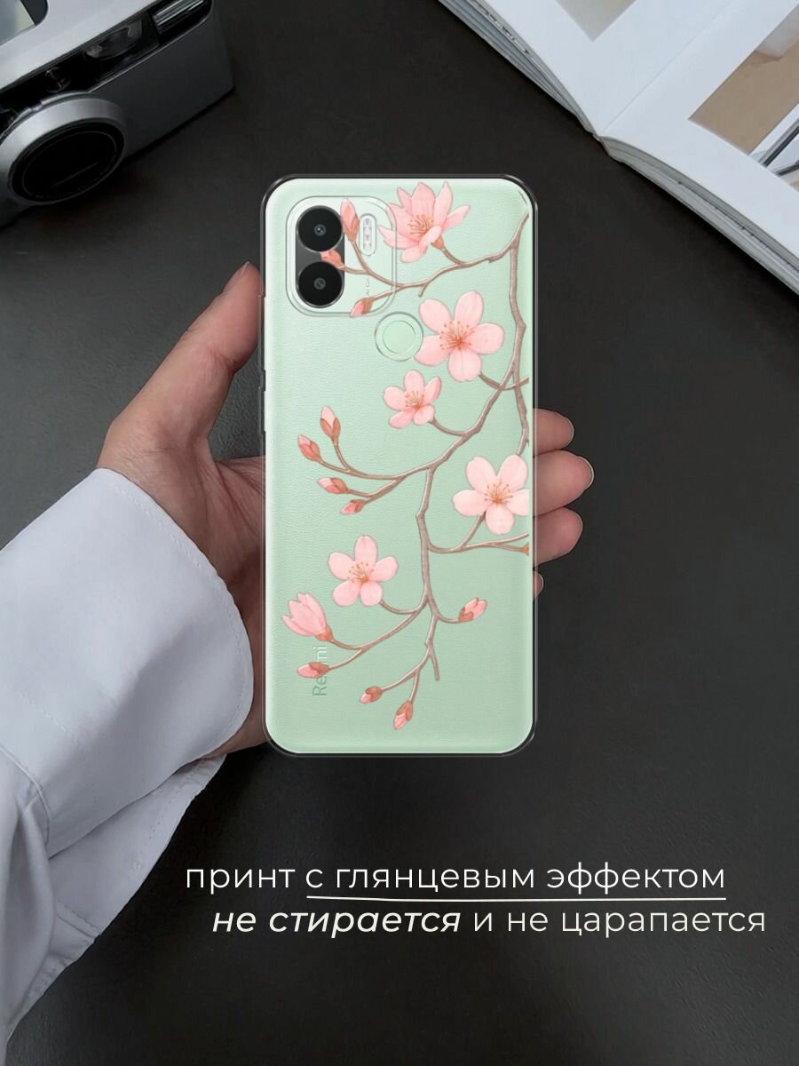 Чехол на Xiaomi Redmi A1+/Redmi A2+/Poco C51/C50 / Редми A1+ с принтом "Веточка распускающейся сакуры 2" — фото 1