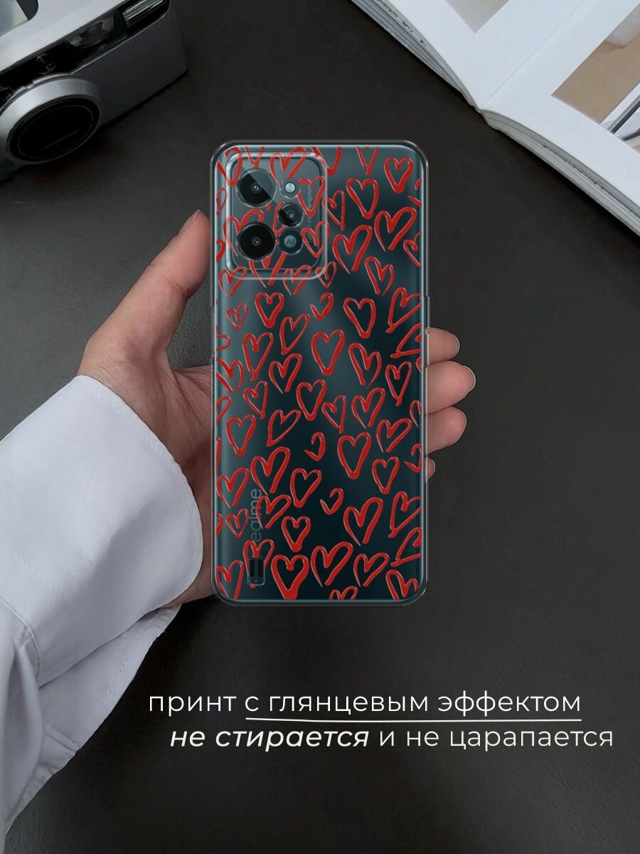 Чехол на Realme C31 / Реалми C31 с принтом "Легкие бордовые сердечки" — фото 1