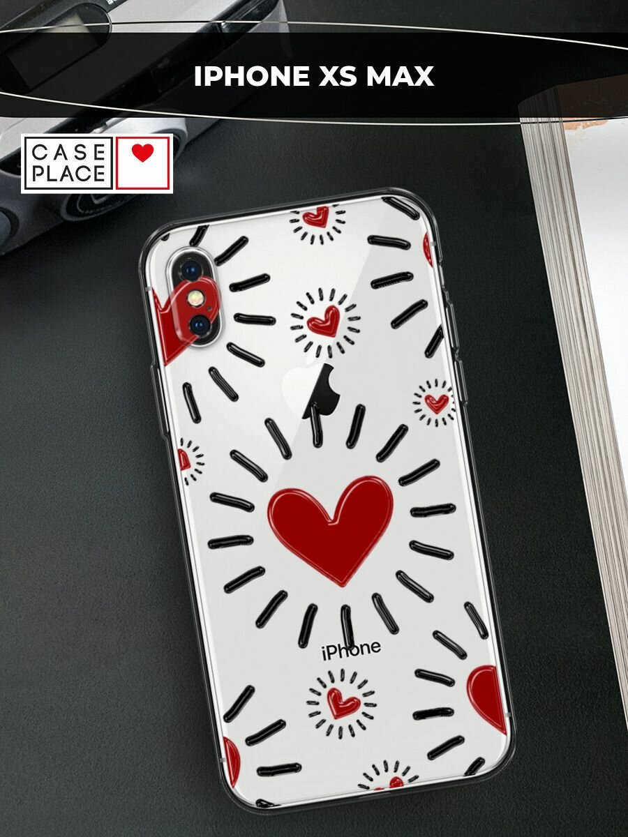 Чехол на Apple iPhone XS Max / Айфон XS Max с принтом "Бордовые сердца паттерн"