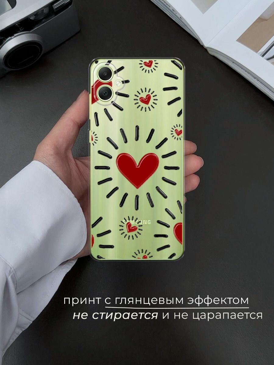 Чехол на Samsung Galaxy A05 / Самсунг Галакси A05 с принтом "Бордовые сердца паттерн" — фото 1