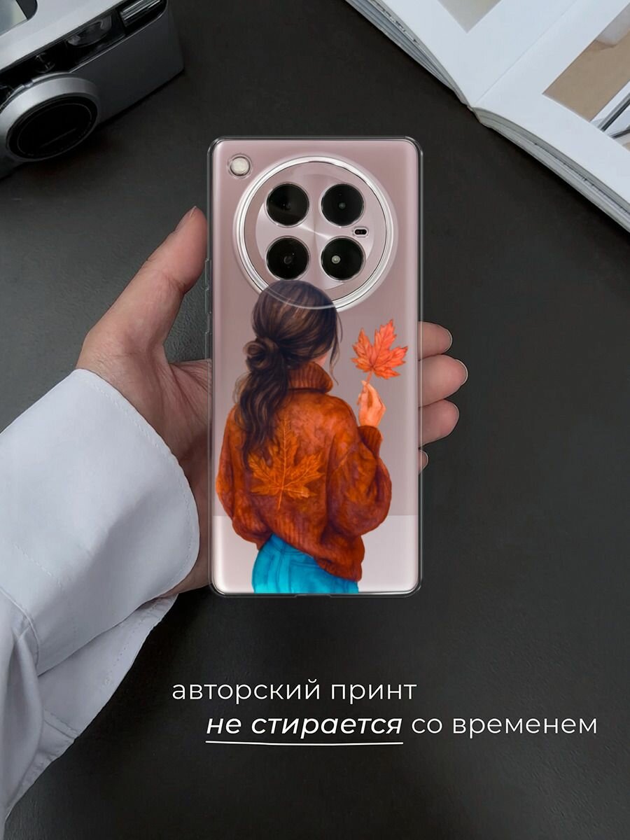 Чехол на Infinix Zero 40 4G / Инфиникс Зеро 40 4G с принтом "Девушка с опавшим листом", прозрачный — фото 1