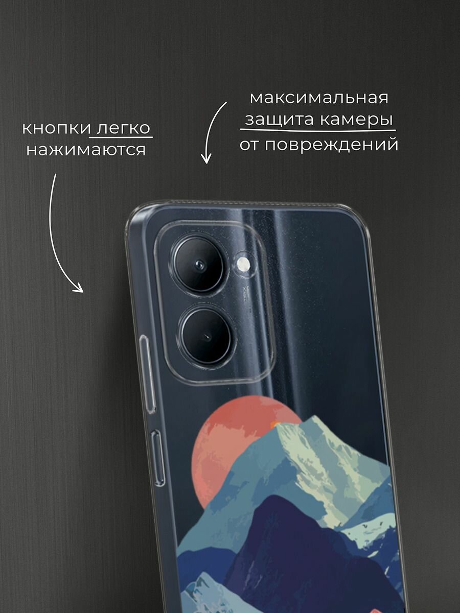 Чехол на Realme C33 / Реалми С33 с принтом "Закат в снежных горах", прозрачный — фото 1