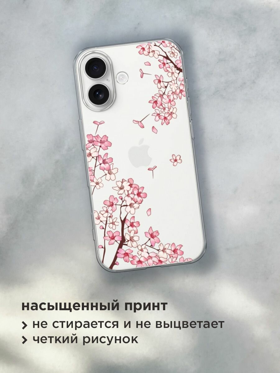 Чехол на Apple iPhone 17 / Айфон 17 с принтом "Ветви сакуры 1", прозрачный — фото 1