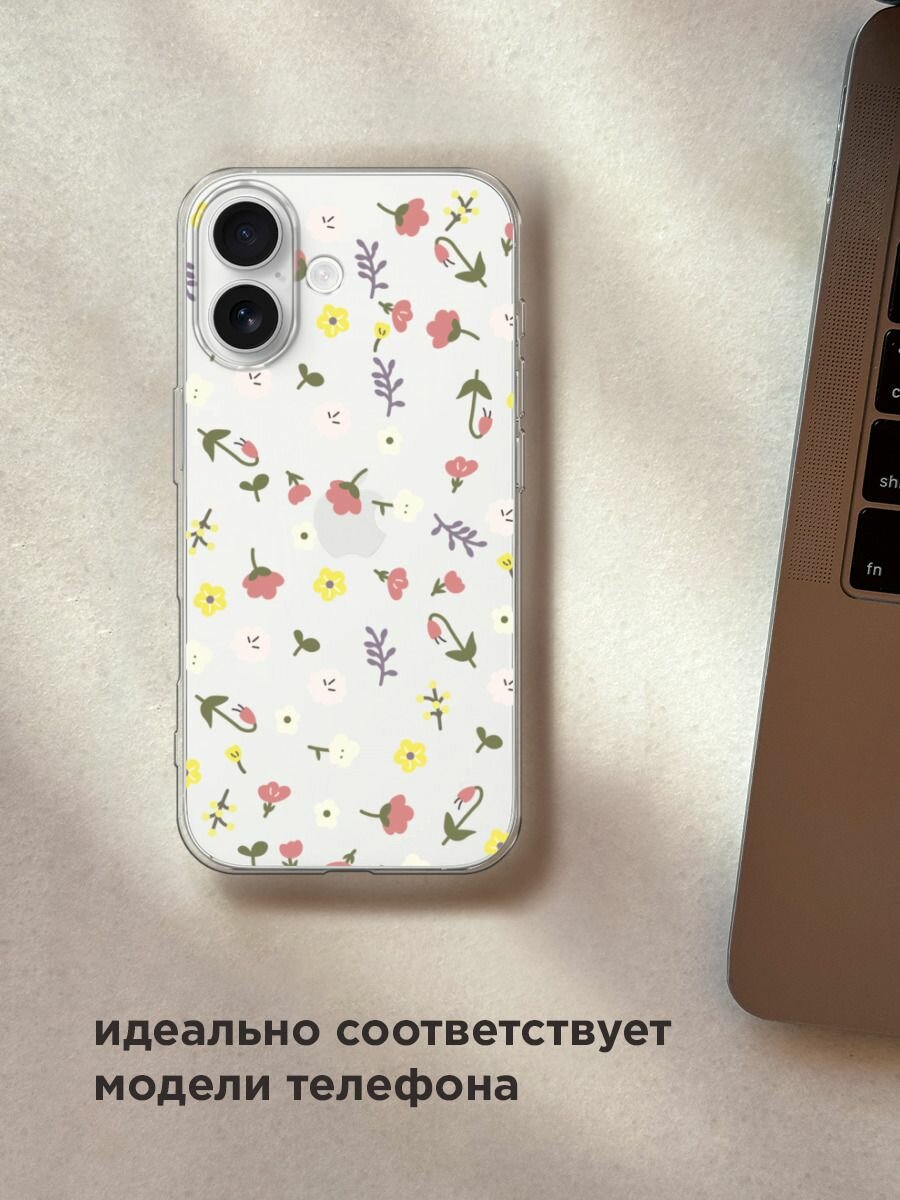 Чехол на Apple iPhone 17 / Айфон 17 с принтом "Россыпь цветов рисунок", прозрачный — фото 1