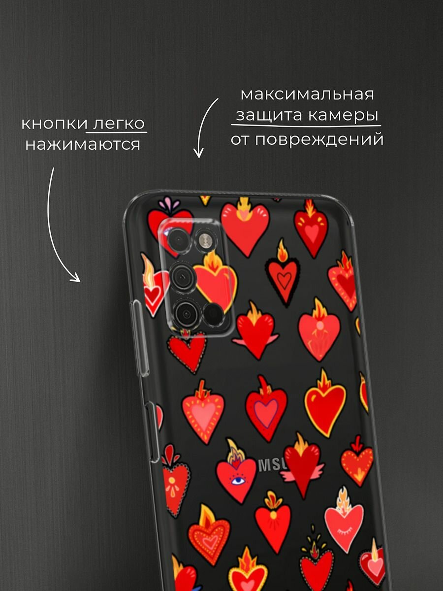 Чехол на Samsung Galaxy A03S / Самсунг Галакси A03S с принтом "Дьявольские сердца паттерн", прозрачный — фото 1
