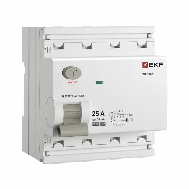 EKF Выключатель дифференциального тока 4п 25А 30мА тип AC 6кА ВД-100N электромех. PROxima арт. E1046M2530