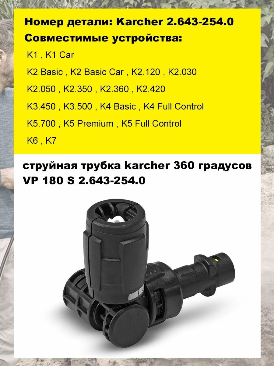 Короткая струйная трубка KARCHER K2-K7 с регулировкой давления и шарниром 360 для труднодоступных мест