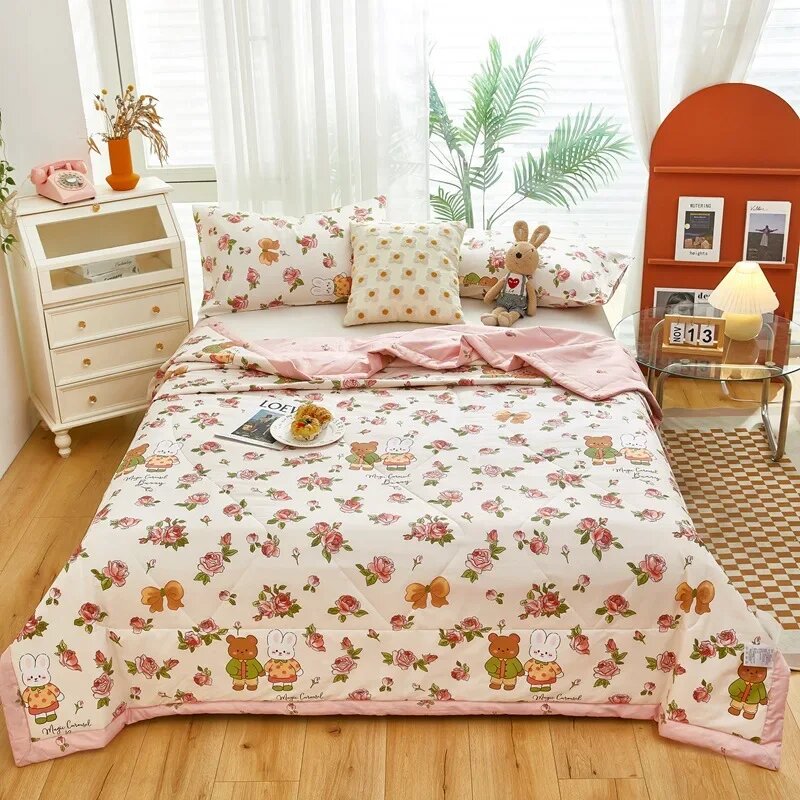 Летнее хлопковое стеганое одеяло, 150x200 см, Розовый