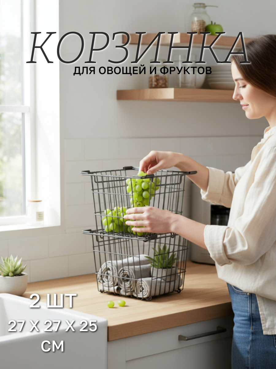 Органайзер для хранения, для овощей, для фруктов, EASY-SYSTEM с ценником VH39-50 265х270х250 2 шт, цв. черный муар