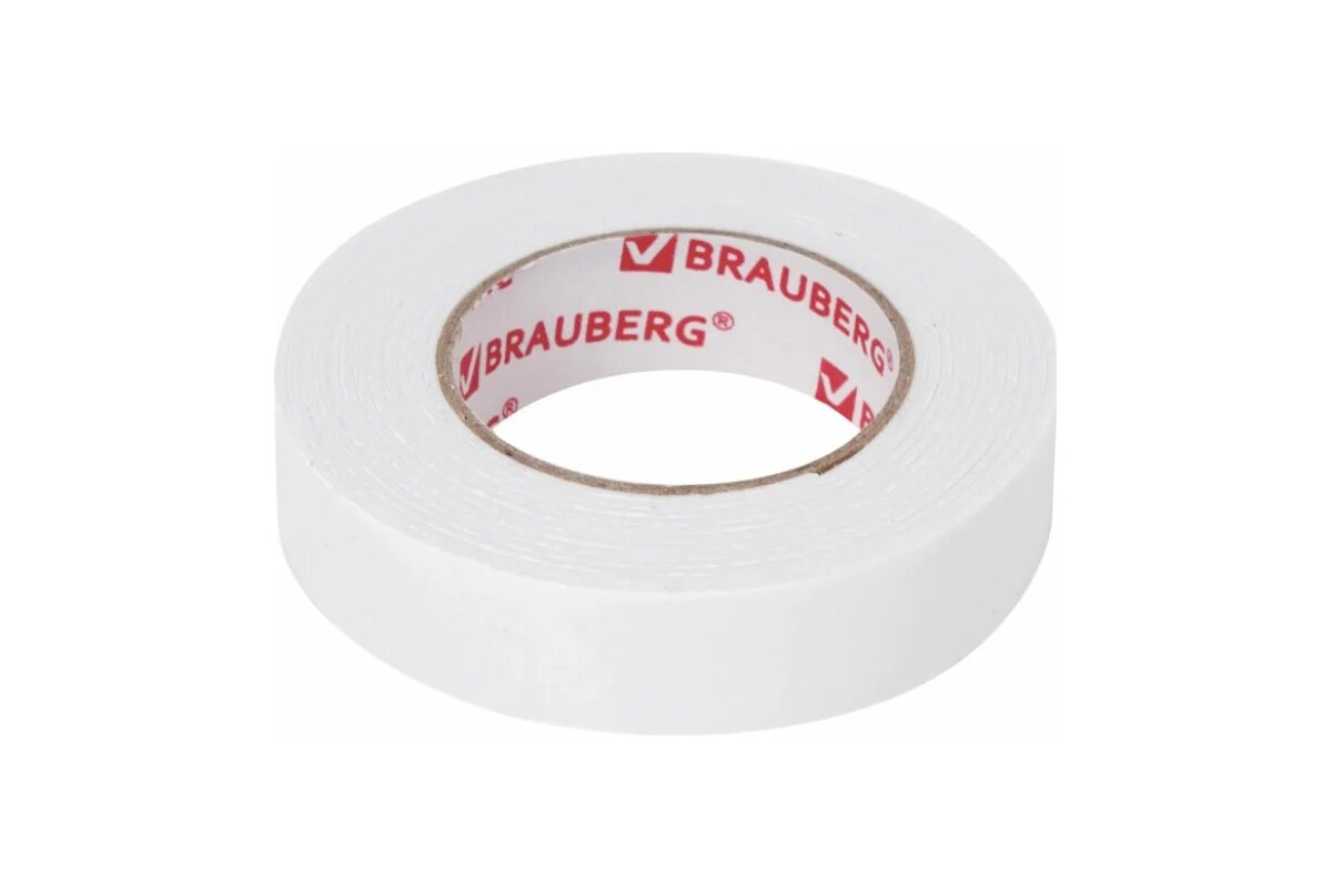 BRAUBERG двухсторонняя клейкая лента 15 мм × 2 м на вспененной основе 1 мм прочная 606418