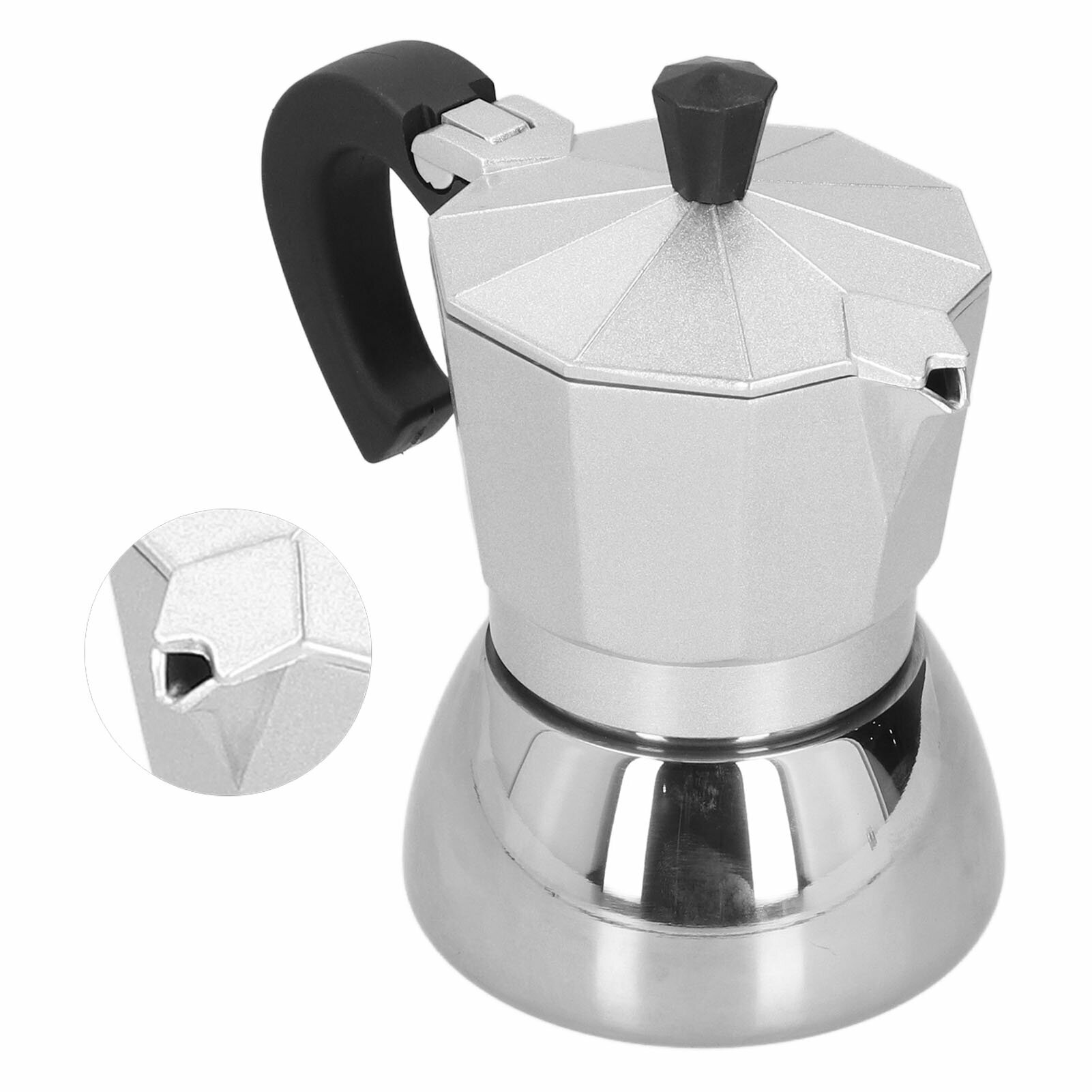 Алюминиевый кофейник на 4 чашки, 180 мл, итальянская восьмиугольная бытовая кофеварка для заваривания кофе Moka PotSilver