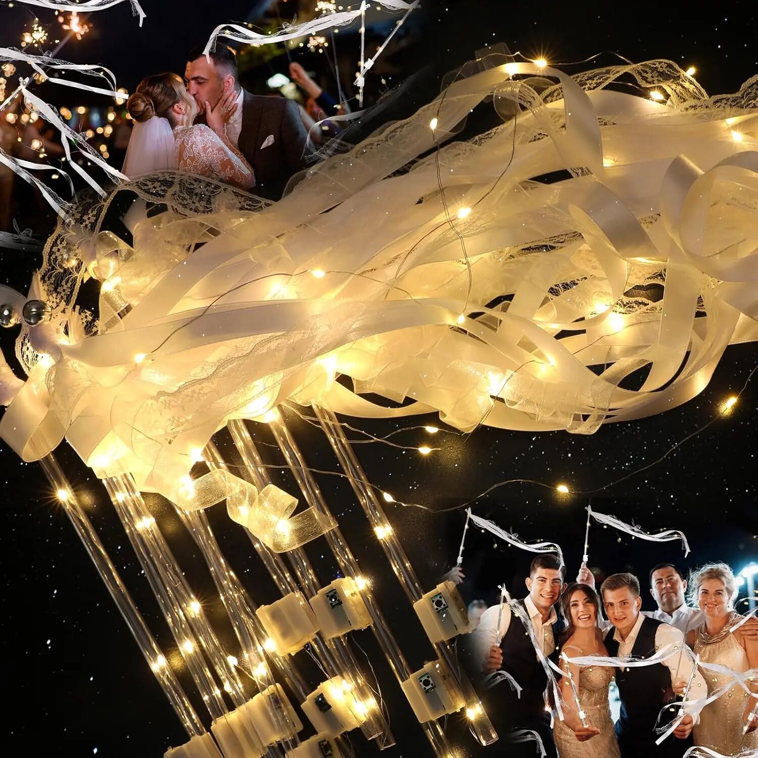 12-60 шт. светящиеся свадебные бенгальские огни, светодиодные свадебные палочки, растяжки, шелковые сказочные палочки с колокольчиками для свадьбы, дня рождения, вечеринки 24 Pieces