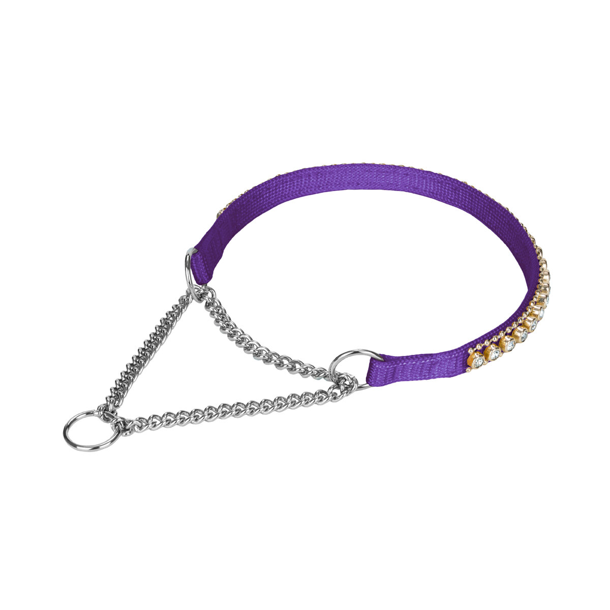 Ошейник полуудавка для собак малых пород ZooOne со стразами 10мм (24-33см) с цугом (хром) фиолетовый