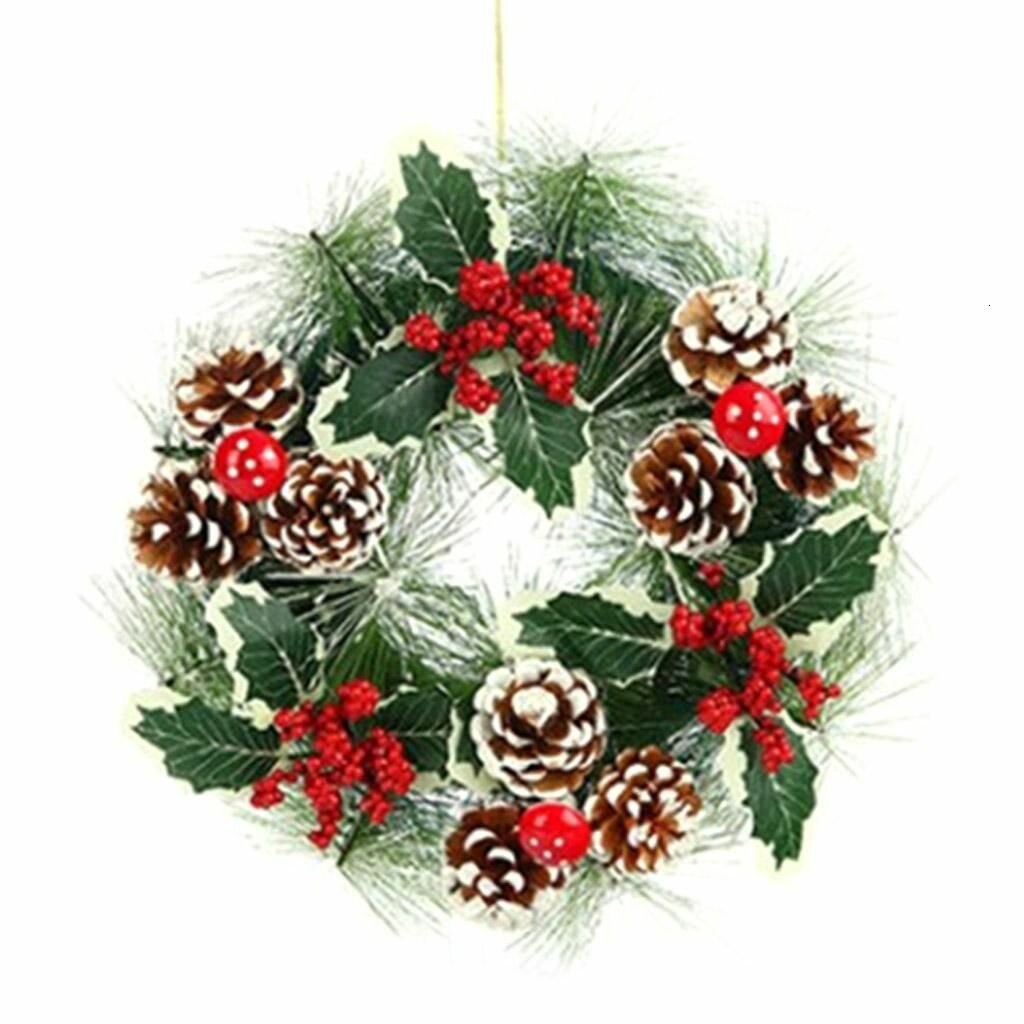 Рождество, Рождественская гирлянда из сосновых шишек-гриб 30см