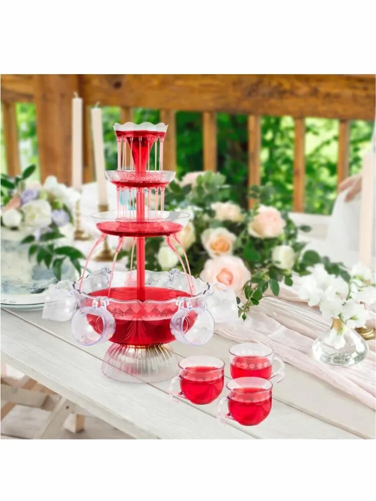 Трехъярусный фонтан для вечеринок с подсветкой, емкостью 1,5 галлона, светодиодной основой, в комплекте 5 многоразовых стаканчиков