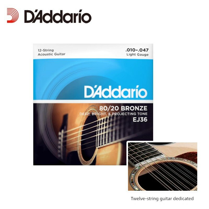 D'Addario EJ36 Струны с Бронзовой Покрытием 12-Струнная Гитара, Очень Легкий Калибр 0.012, Премиум для