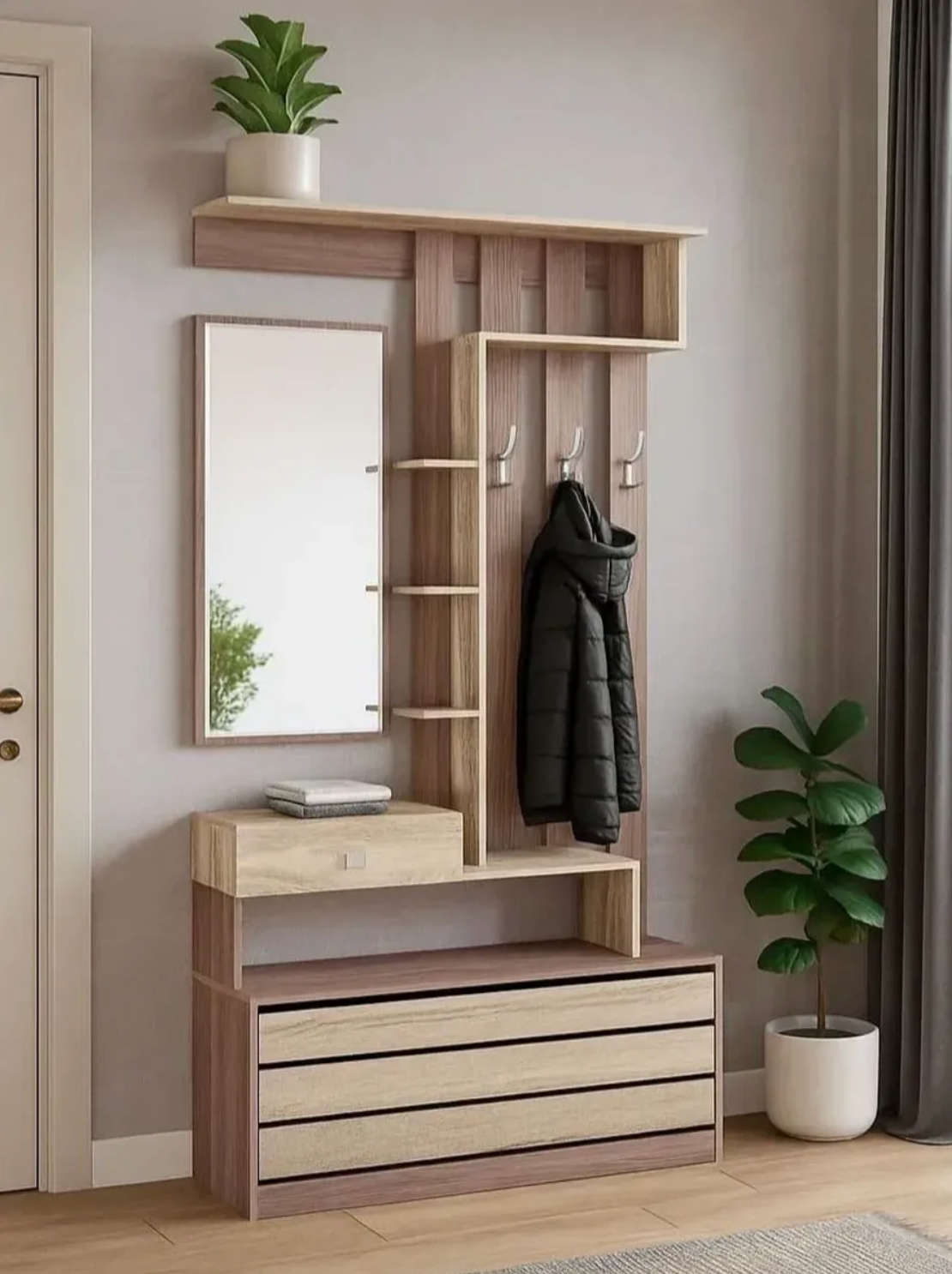 Компактная прихожая Ямайка 110 см с зеркалом (1100*2100*350), ясень шимо/дуб сонома