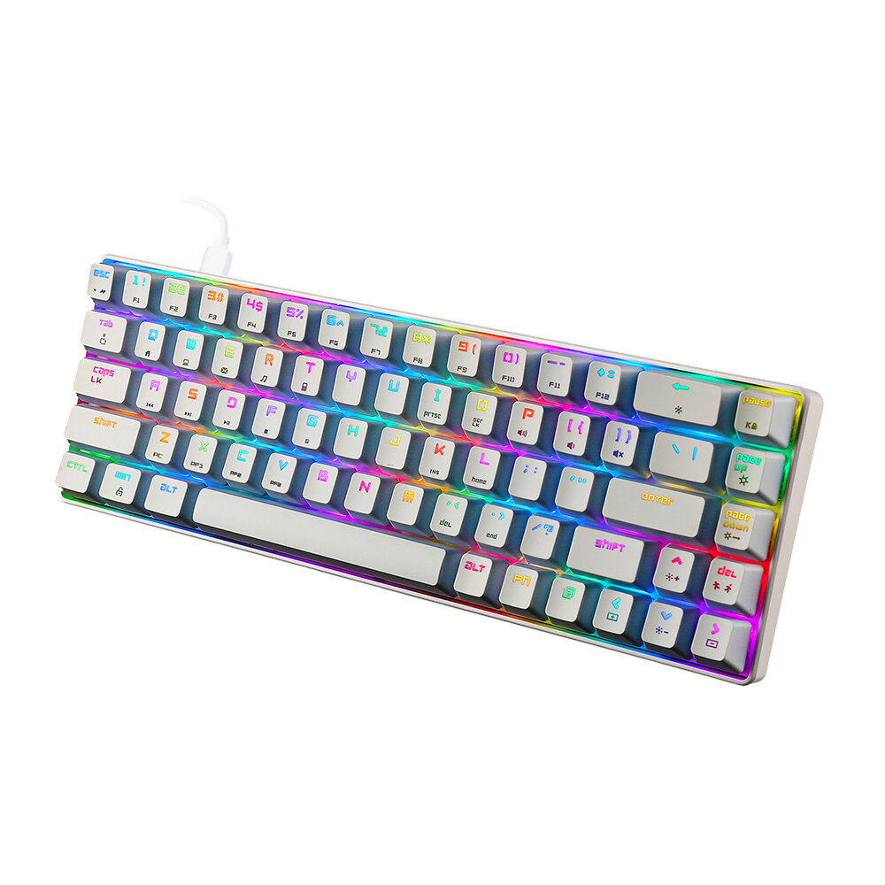 Magic-Refiner MK14 Клавиатура с RGB подсветкой 68 клавиш Металлическая панель N-key Rollover Игровая клавиатура Синева переключатель Плавающие клавиши 18 световых эффектов Белый