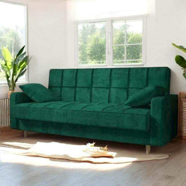Диван-книжка Liverpool, Независимый пружинный блок, Велюр антивандальный, Для Дома, Ящик для белья, Зеленый