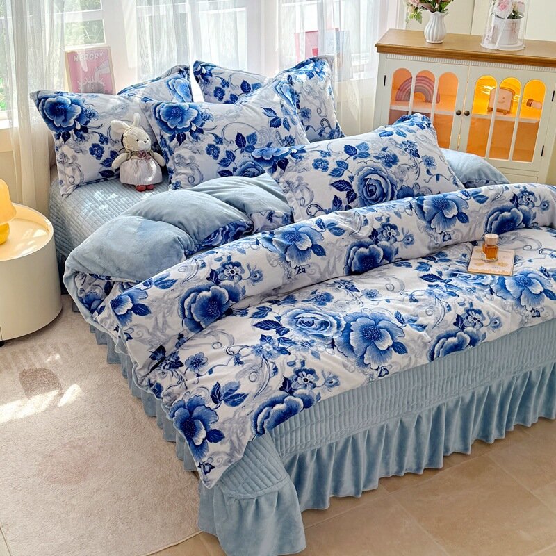 Комплект простыней из утолщенного молочного флиса категории А (4 предмета), зимняя флисовая простыня и пододеяльник, комплект постельного белья из детского флиса из трех предметов,200*230cm