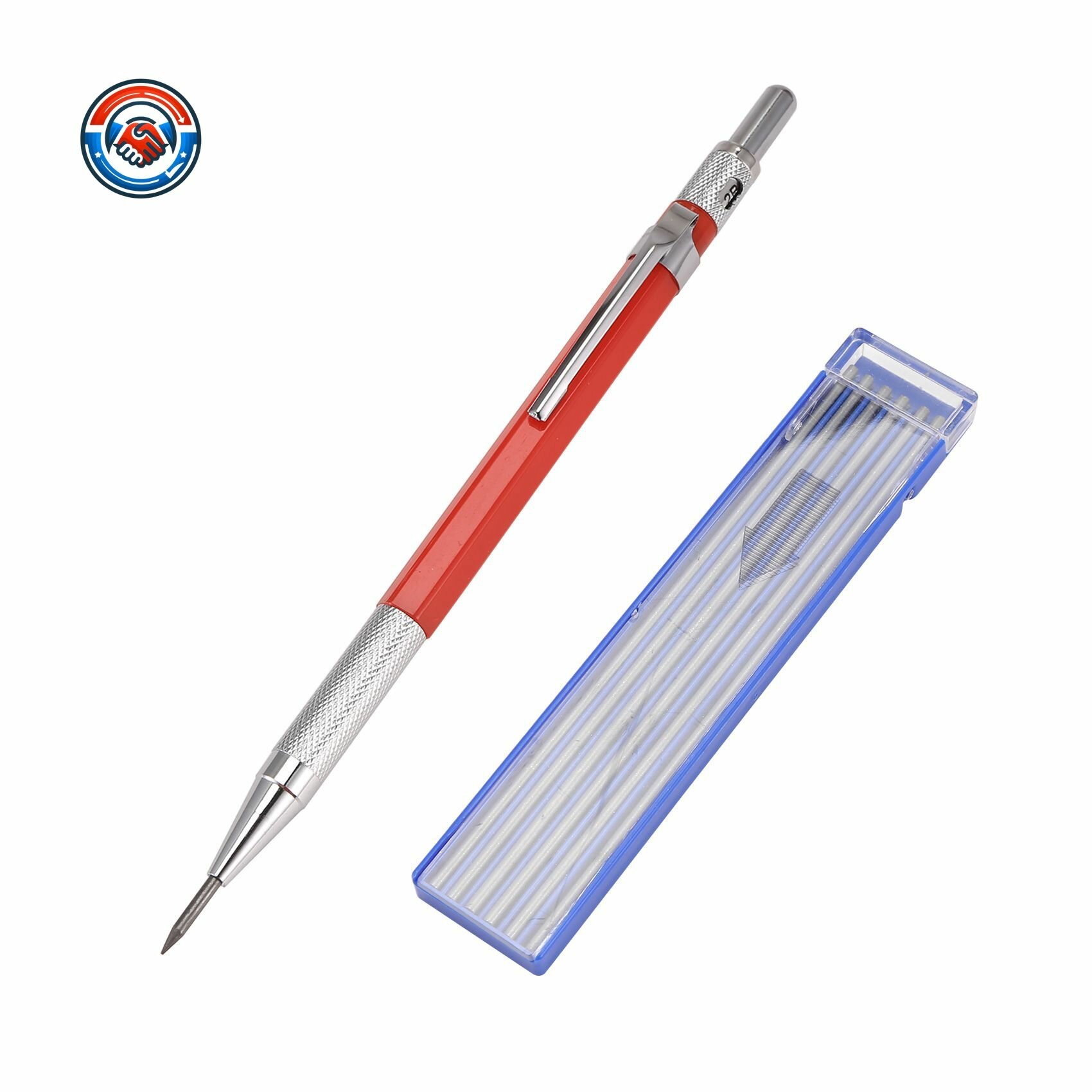 Механический карандаш для сварщиков с серебряной маркировкой, встроенной точилкой и зажимом, комплект 12 стержней для разметки металла перед пайкой и сваркой