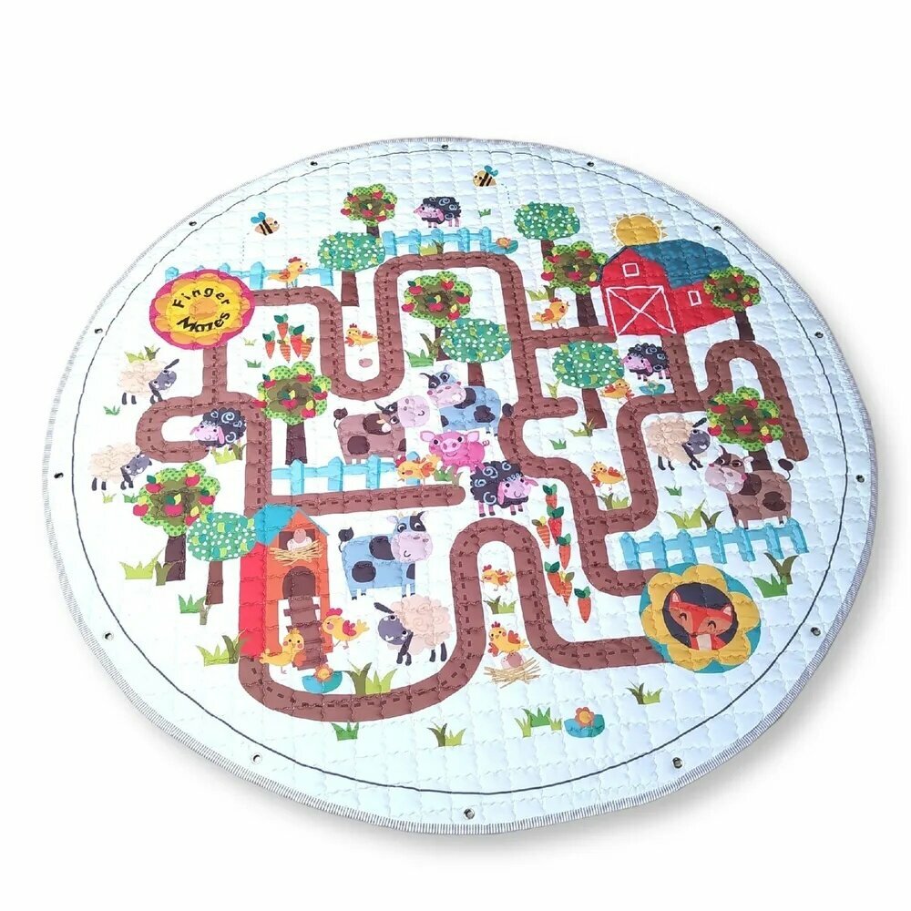 Детский коврик для ползания малыша на пол "Ферма", ковер мешок игровой круглый мягкий, развивающий тканевый теплый для новорожденных младенцев 150 см