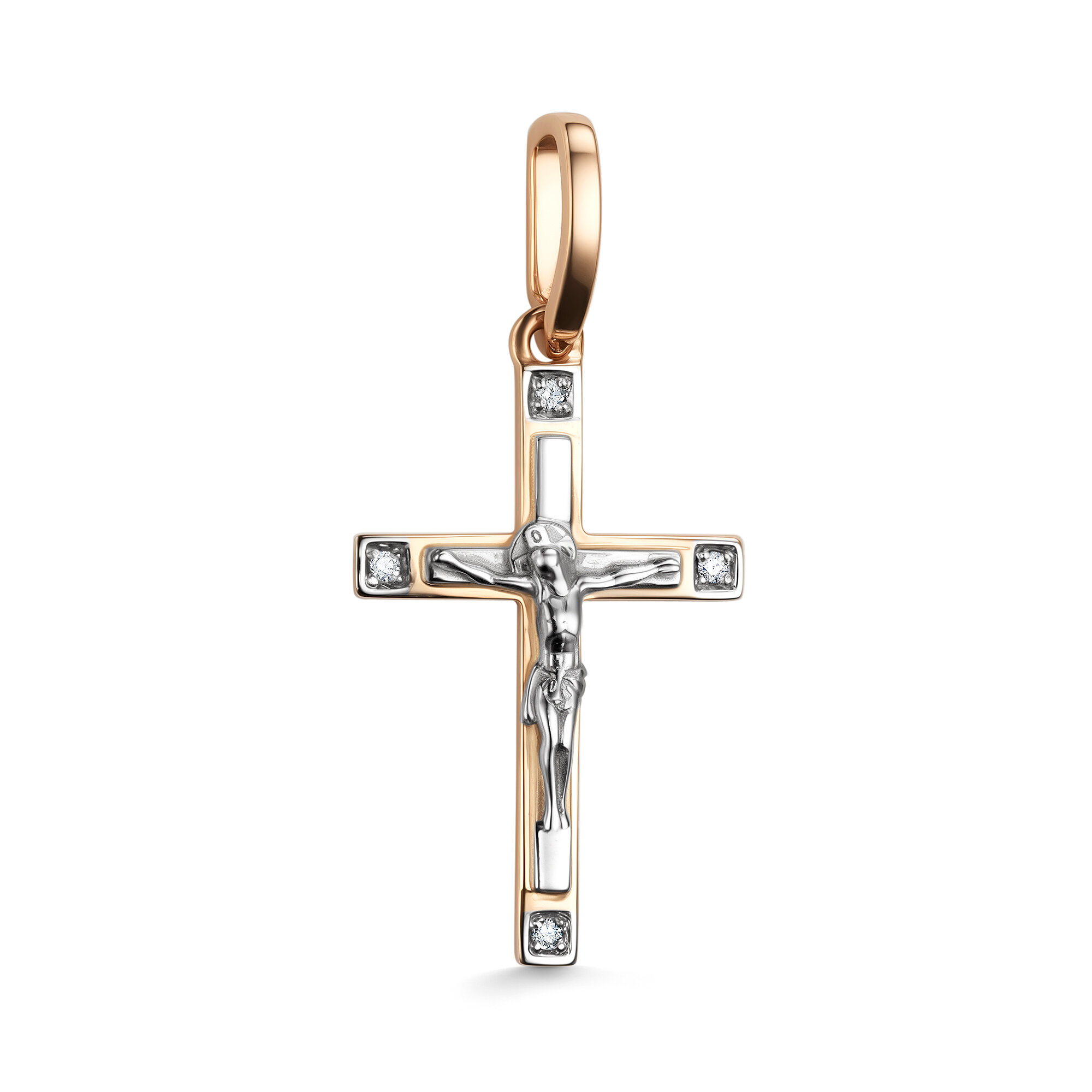 Крестик, красное золото, 585 проба, бриллиант