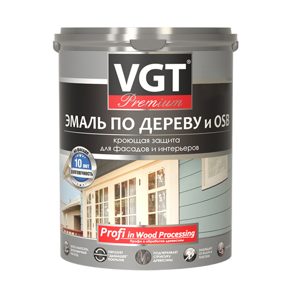 Эмаль акриловая VGT ВД-АК-1179, "Профи", по дереву, RAL 7024, графитовая, 2,5 кг