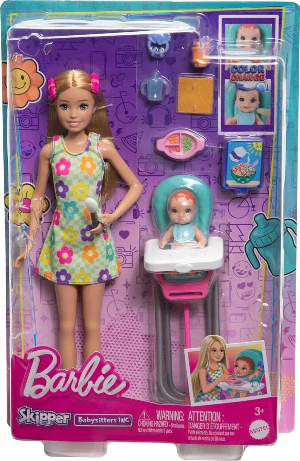Кукла Mattel Barbie Skipper - Игровой набор с аксессуарами для кормления малыша и куклой - Барби HTK35