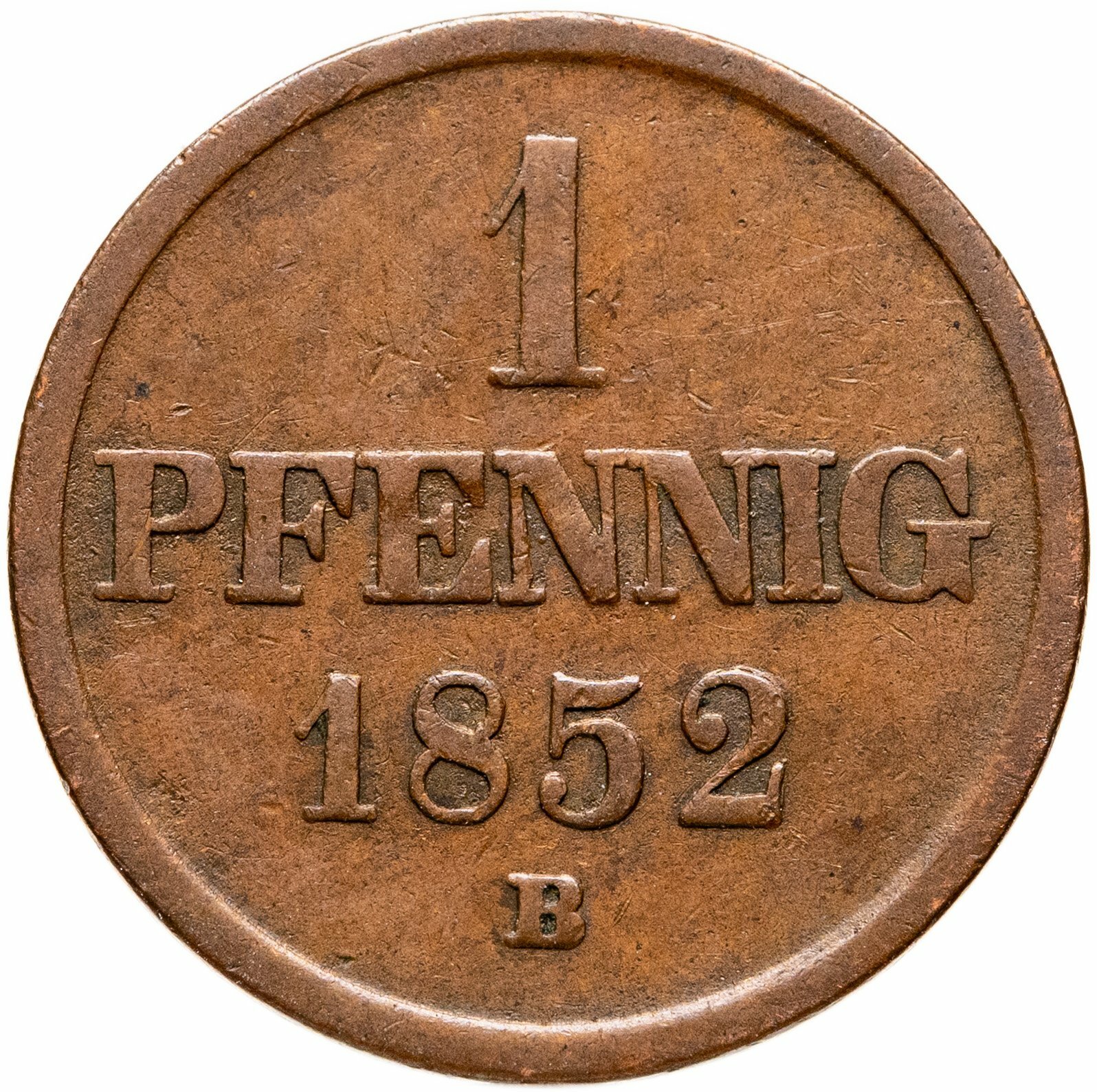 Ганновер 1 пфенниг 1852, Медь, в сохранности VF