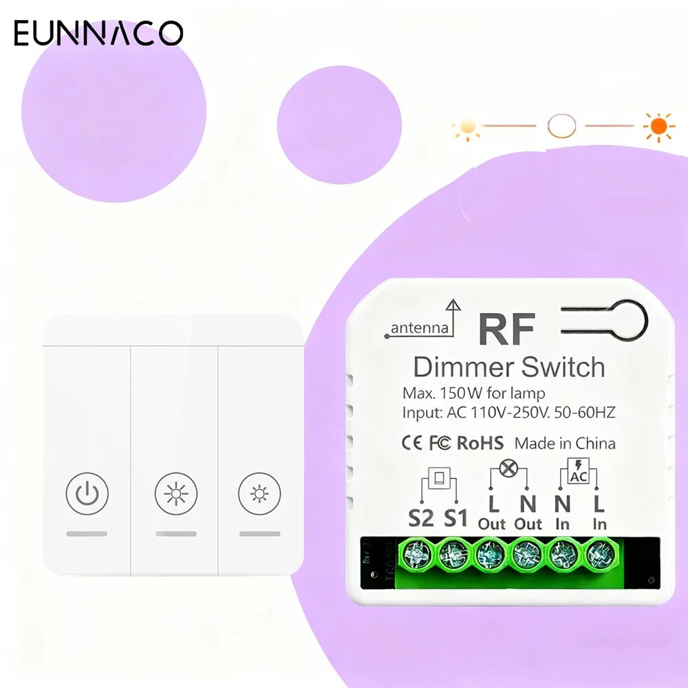 Беспроводной диммер EUNNACO Wireless Dimmer Light Switch 1 Receiver 1p