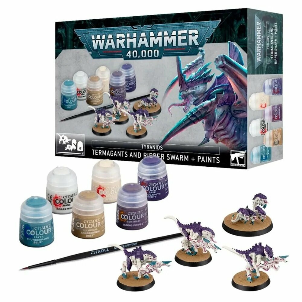 Warhammer 40000 Набор миниатюр и красок для моделирования: Tyranids - Termagants & Ripper Swarm + Paint Set