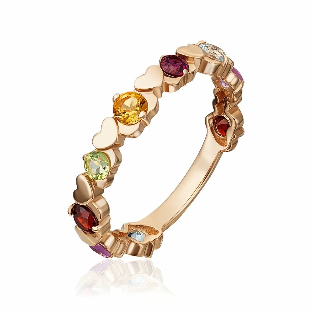 Кольцо, красное золото, 585 проба, гранат, родолит, хризолит, аметист, цитрин, топаз