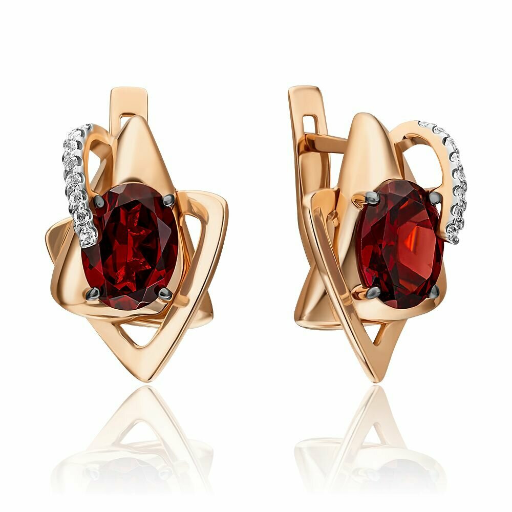 Серьги, красное золото, 585 проба, гранат, топаз