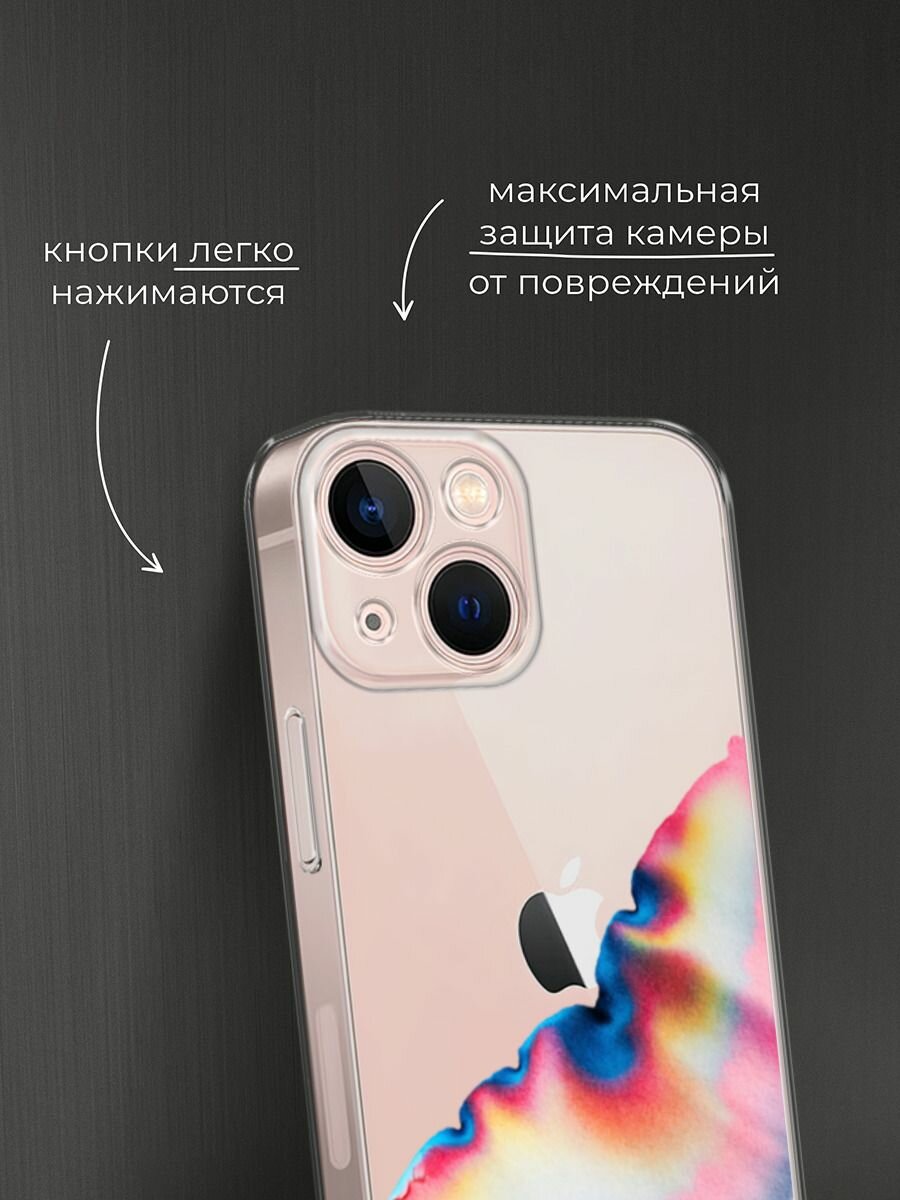 Чехол на Apple iPhone 13 mini / Айфон 13 мини с принтом Розовая акварель, прозрачный — фото 1