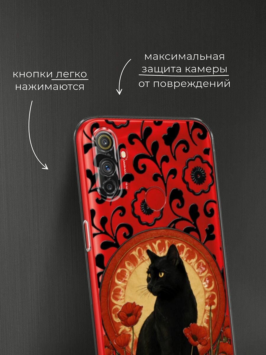 Силиконовый чехол на Realme C3 / Реалми C3 с принтом Кот в маках — фото 1