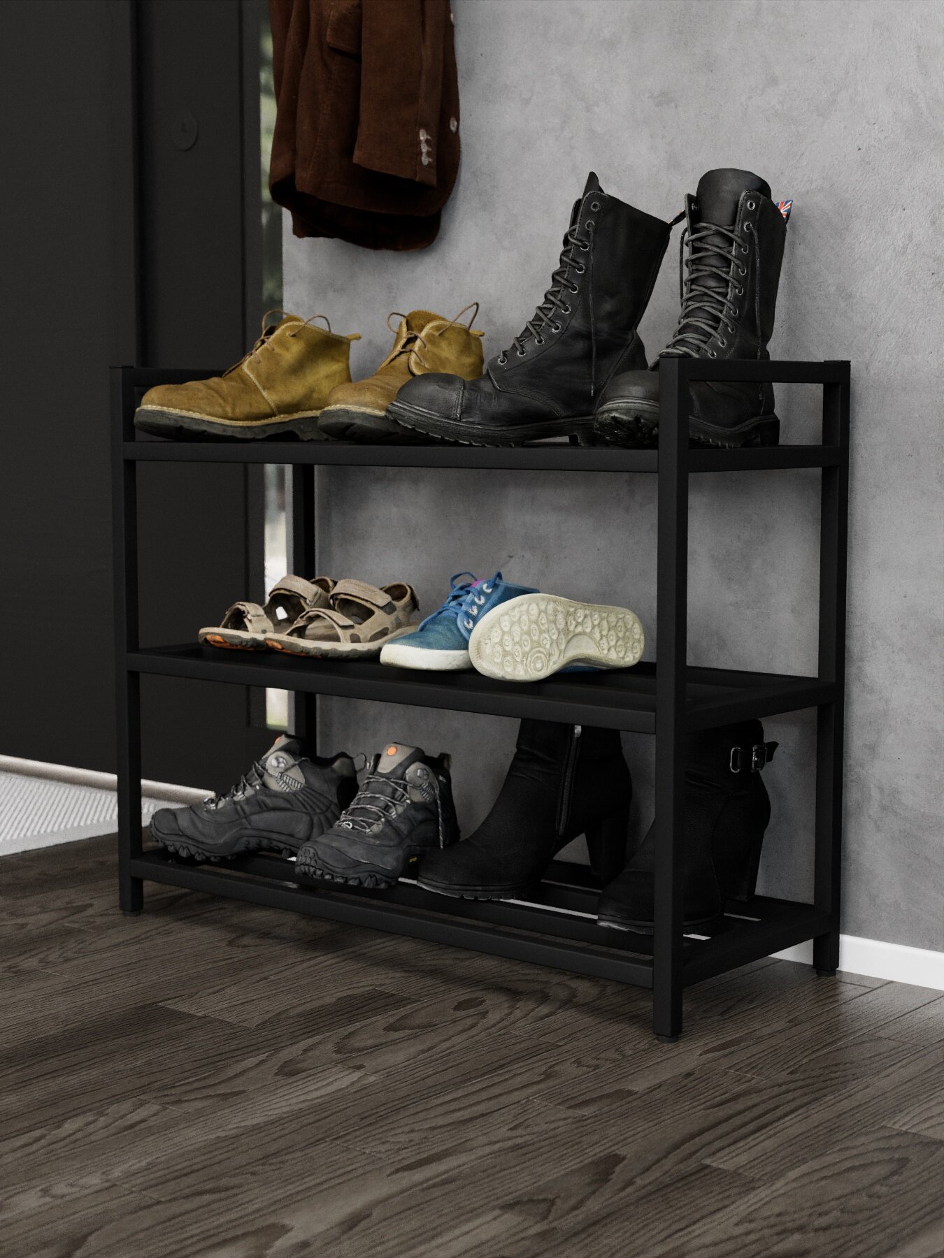 Обувница IamLoft, металл, лофт, черная, Россия, 74x30x60 см, до 100кг