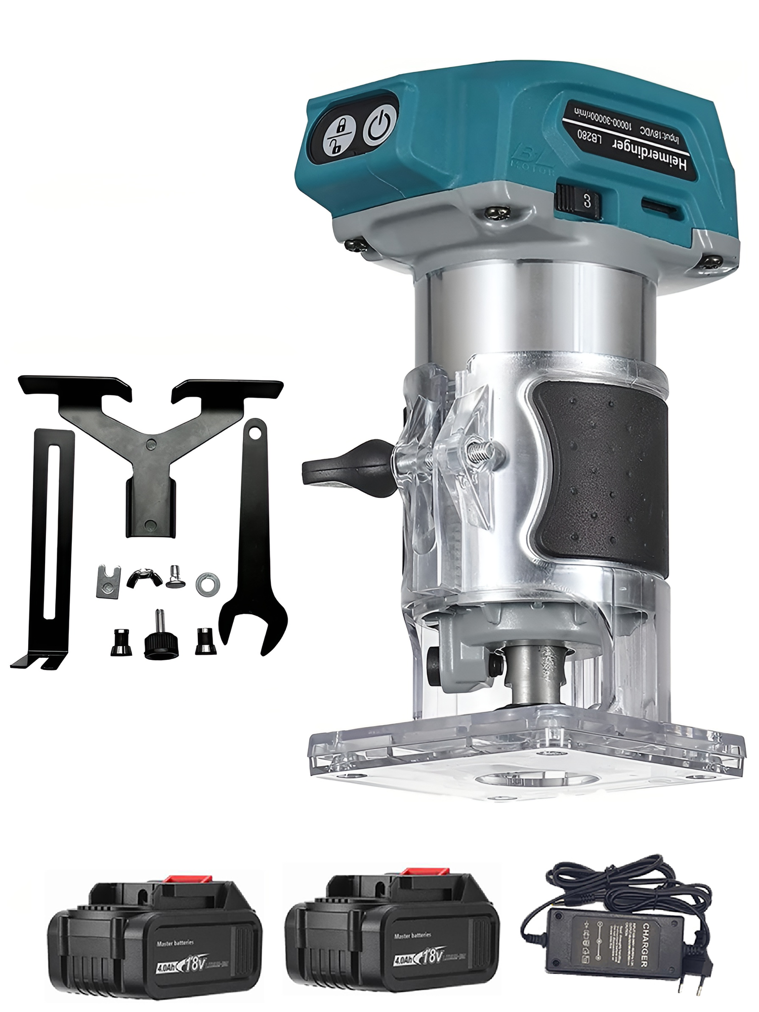 Аккумуляторный бесщеточный компактный фрезер Heimerdinger 18 В с 2 батареями 4А