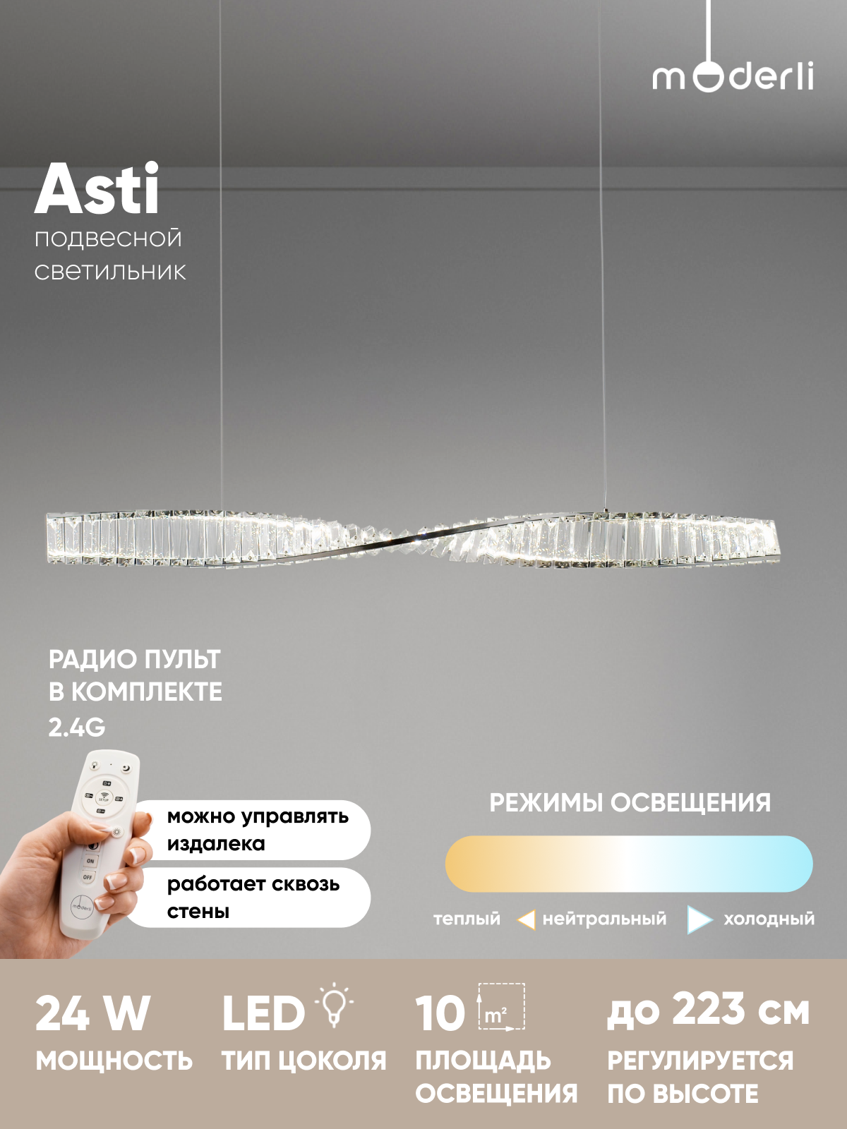 Светильник Moderli Asti V10720-PL, потолочный, LED, 24 W, площадь освещения 10 м²