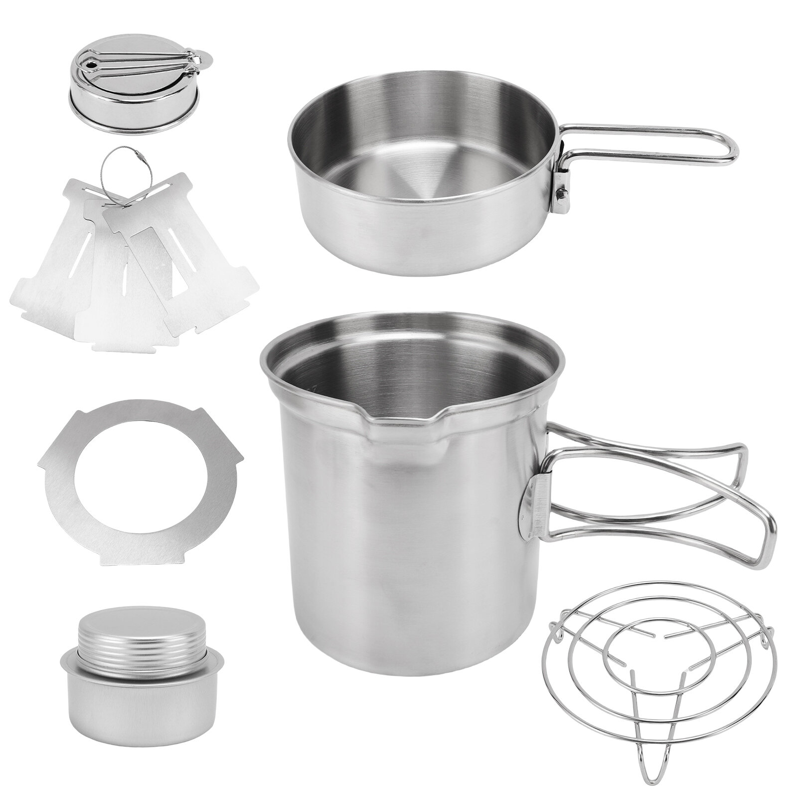 Походный набор посуды на 1 человека, нержавеющая сталь, горелка, котелок 1Л, сковорода 400мл