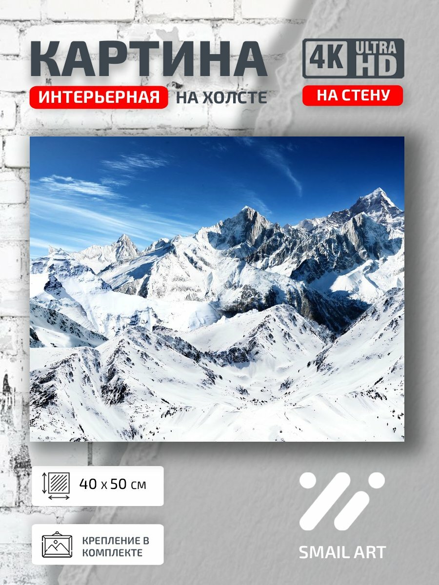 Картина на холсте интерьерная 40 на 50 на стену Снег top для кафе пейзаж интерьер декор