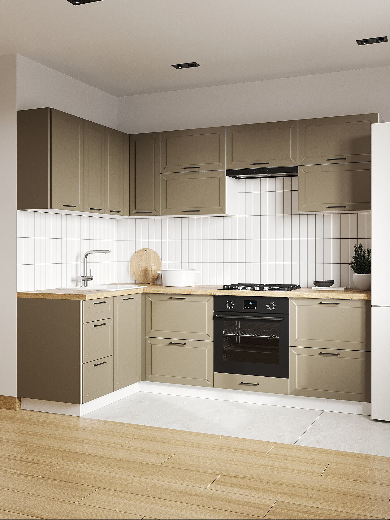 Кухонный гарнитур Сектор 2.4х1.4 м, мебель для дома и кухни, Белый / Базальт