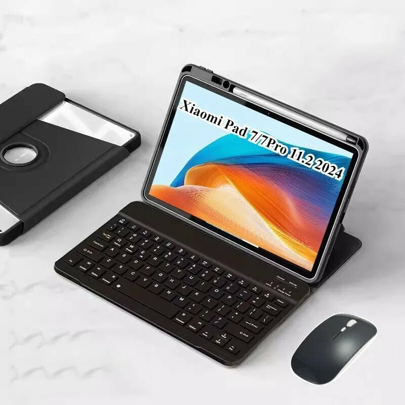 Вращающийся на 360 чехол-клавиатура для Xiaomi Pad 7/7Pro 11.2 2024 с мышью