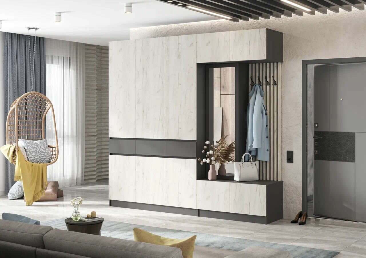 Прихожая Регина (Комплект) мебель для прихожей Графит/Дуб крафт белый МИФ